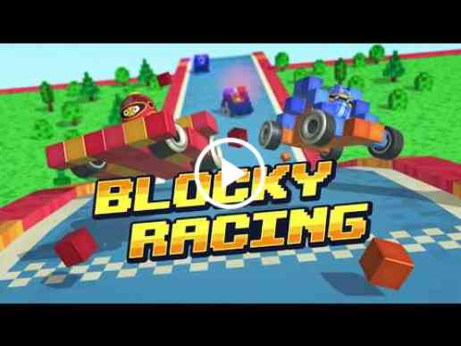 Blocky Racing - Collect power-ups to use weapons like missiles or shield